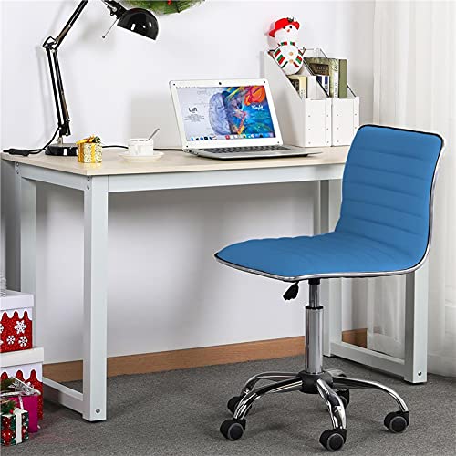 Topeakmart Office Chair Low-Back Armless Desk Chair Leather Ribbed Computer Chair Adjustable Height and 360° Swivel, Blue