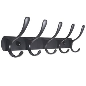 skoloo coat rack wall mount - modern, metal wall coat rack with 5 hooks, sturdy wall hook rack rail for hanging coat, jacket, clothes, hat, matte black