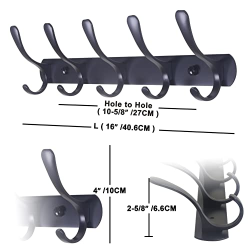 SKOLOO Coat Rack Wall Mount - Modern, Metal Wall Coat Rack with 5 Hooks, Sturdy Wall Hook Rack Rail for Hanging Coat, Jacket, Clothes, Hat, Matte Black