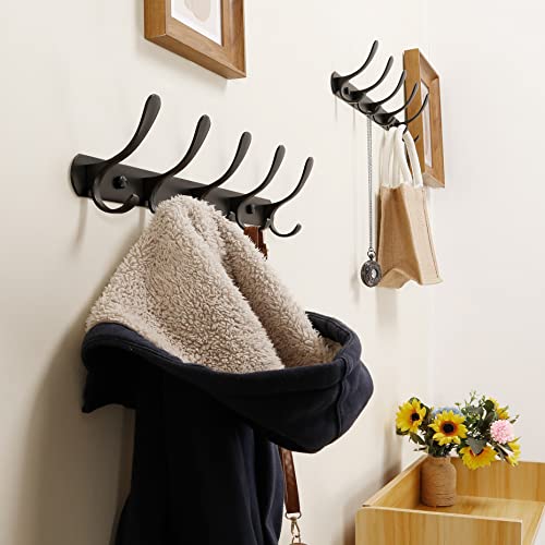 SKOLOO Coat Rack Wall Mount - Modern, Metal Wall Coat Rack with 5 Hooks, Sturdy Wall Hook Rack Rail for Hanging Coat, Jacket, Clothes, Hat, Matte Black