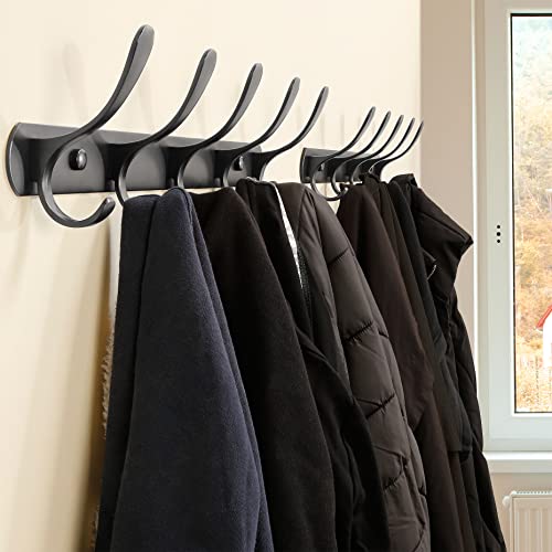 SKOLOO Coat Rack Wall Mount - Modern, Metal Wall Coat Rack with 5 Hooks, Sturdy Wall Hook Rack Rail for Hanging Coat, Jacket, Clothes, Hat, Matte Black