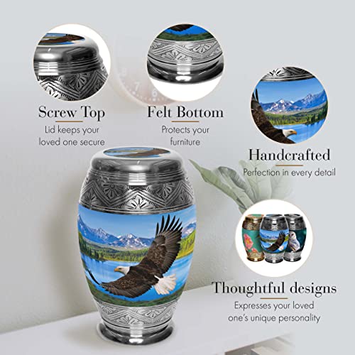 Eagle Cremation Urn - Urns for Ashes Adult Male for Funeral, Burial, or Niche Cremation Urns for Adult Ashes - American Eagle Urns for Human Ashes Large, XL or Keepsakes