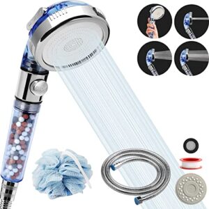 High Pressure Shower Head with Hose, REHAVE Water Saving RV Handheld Shower Head, Shower Sprayer, 3 Mode, Handheld Spray Showerheads for Dry Skin Hair Loss, Purifying Filtration Mineral Stone Beads