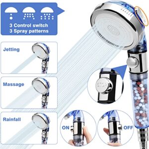 High Pressure Shower Head with Hose, REHAVE Water Saving RV Handheld Shower Head, Shower Sprayer, 3 Mode, Handheld Spray Showerheads for Dry Skin Hair Loss, Purifying Filtration Mineral Stone Beads