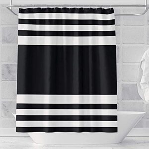 vega u stripe fabric shower curtain for bathroom, modern bath decor with hooks, hotel quality, 72x72 inch, balck and white