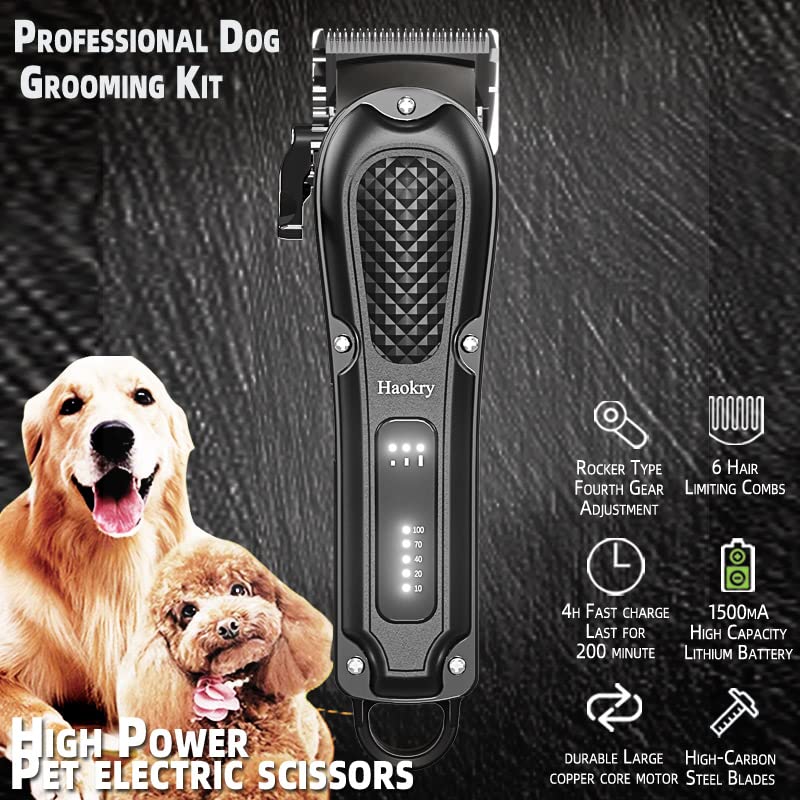 Dog Clippers for Grooming, Low Noise Rechargeable Dog Grooming Kits Cordless Pet Grooming Tool Professional Dog Hair Trimmer for Thick Heavy Coats Pet Clippers Electric Dog & Cat Grooming Kit