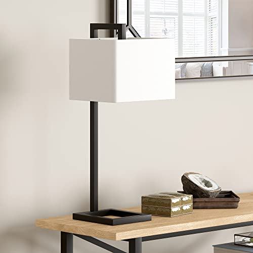 Grayson 26" Tall Table Lamp with Fabric Shade in Blackened Bronze/White