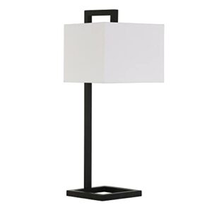 Grayson 26" Tall Table Lamp with Fabric Shade in Blackened Bronze/White