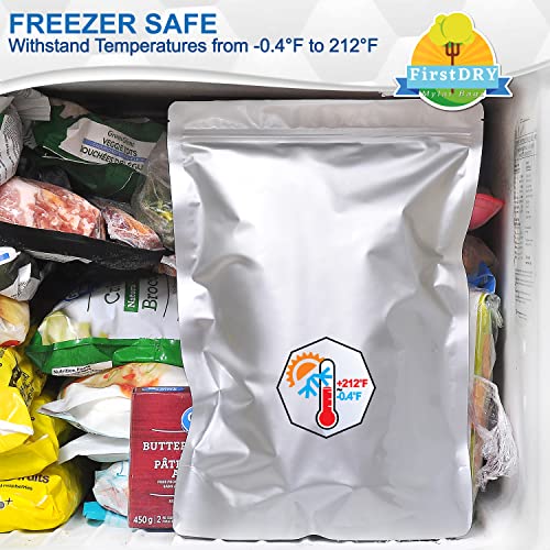 50 x FirstDRY 1 Gallon Mylar Bags - Extra Thick 10 Mil (5 Mil each side), 55 x 400cc Oxygen Absorbers , 50 x Labels - Airtight Vacuum Heat Sealable or Zipper Resealable, Food Safe, Reliable Long Term Food Storage Solution - Aluminum