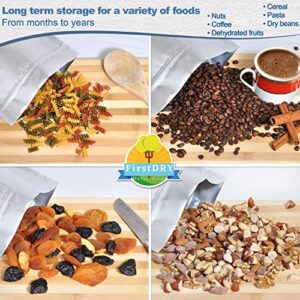 50 x FirstDRY 1 Gallon Mylar Bags - Extra Thick 10 Mil (5 Mil each side), 55 x 400cc Oxygen Absorbers , 50 x Labels - Airtight Vacuum Heat Sealable or Zipper Resealable, Food Safe, Reliable Long Term Food Storage Solution - Aluminum