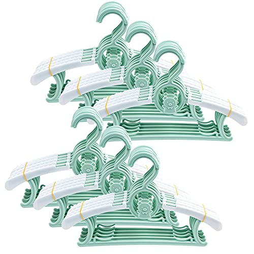 30 Pack Kids Hangers,Childrens Durable Plastic Infant Hangers for Kids Clothes,Non-Slip Baby Clothes Hangers,Extensible Toddler Hangers for Laundry and Closet (Green)