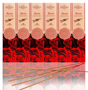 naqsh masala incense sticks 125gm - 6x20 pack, total 120 sticks 100% organic hand rolled natural fragrances with free wood holder for aromatherapy & meditation, yoga, positivity & relax (rose)