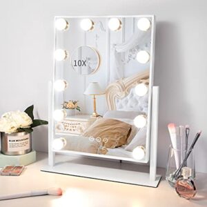 kotdning large vanity mirror with lights, hollywood lighted makeup mirror with 12 dimmable led bulbs for dressing room & bedroom, detachable 10x magnification 360°ratation