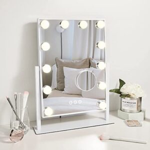 Kotdning Large Vanity Mirror with Lights, Hollywood Lighted Makeup Mirror with 12 Dimmable LED Bulbs for Dressing Room & Bedroom, Detachable 10x Magnification 360°Ratation