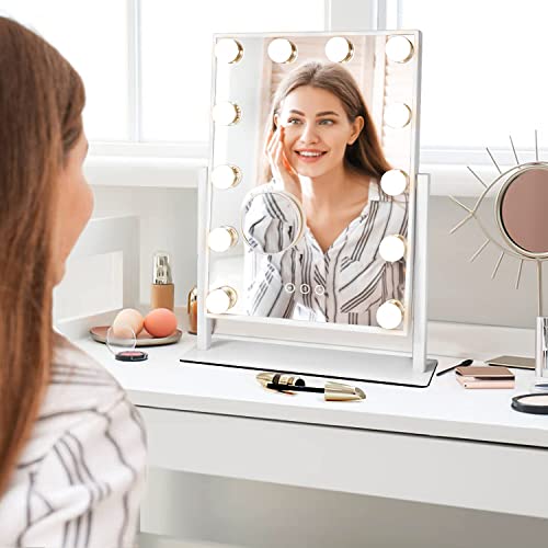 Kotdning Large Vanity Mirror with Lights, Hollywood Lighted Makeup Mirror with 12 Dimmable LED Bulbs for Dressing Room & Bedroom, Detachable 10x Magnification 360°Ratation