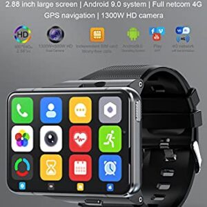 4G Smart Watch Phone, Android 9.0 MTK6761 Quad Core 4GB+64GB Smartwatch 2.88" Large Screen Men Watch 2300mAh 5.0MP+13.0MP Dual Camera Face Unlock IP67 Waterproof Fitness Activity Tracker (Black)