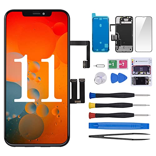 for iPhone 11 Screen Replacement 6.1” with Ear Speaker and Proximity Sensor, 3D Touch LCD Display Digitizer Full Assembly with Front Earpiece Repair Tools, HD Glass Fix Kits for A2111, A2223, A2221