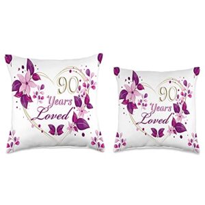 90th Birthday For Women, Grandma, Mother Happy 90th Birthday Grandma Mother's Day 90 Years Loved Throw Pillow, 16x16, Multicolor