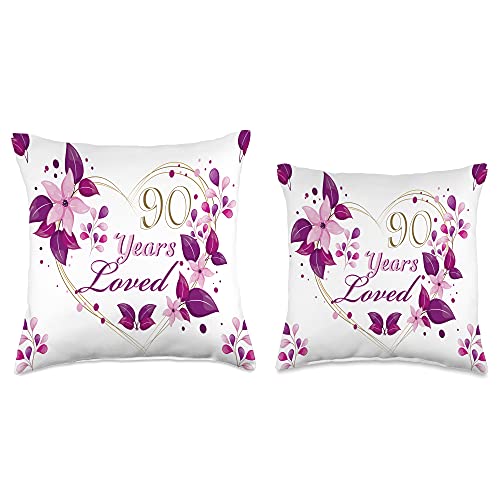 90th Birthday For Women, Grandma, Mother Happy 90th Birthday Grandma Mother's Day 90 Years Loved Throw Pillow, 16x16, Multicolor