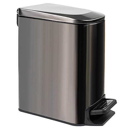 LINAN 6 Litter1.6 Gallon Rectangular Step Bathroom Trash Can with Removable Inner Basket, Garbage can with Lid for Bathroom, Powder Room, Bedroom, Black Stainless Steel