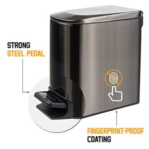 LINAN 6 Litter1.6 Gallon Rectangular Step Bathroom Trash Can with Removable Inner Basket, Garbage can with Lid for Bathroom, Powder Room, Bedroom, Black Stainless Steel