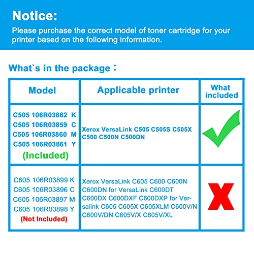 LCL Remanufactured Toner Cartridge Replacement for Xerox VersaLink C505 C505S C505X C500 C500N C500DN 106R03862 106R03859 106R03860 106R03861 (4-Pack Black, Cyan,Magenta, Yellow)