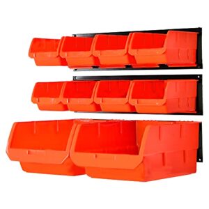 wallmaster wall mounted storage bins, wall storage bins parts rack 10 bins&3 rails wall mount tool organizer hardware storage organizer