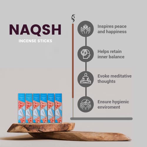 NAQSH Handmade 6X20 Incense Pack -120 Sticks, 100% Natural Hand Rolled 125gm Stick with Free Wooden Holder for Long Lasting Aroma, Sensual Therapy & Meditation, Home Cleansing (Frankincense Myrrh)