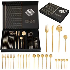 24-piece gold silverware set gold utensils set for 6, gold spoons and forks set, stainless steel gold cutlery set home kitchen restaurant hotel wedding flatware set, dishwasher safe (mirror polished)