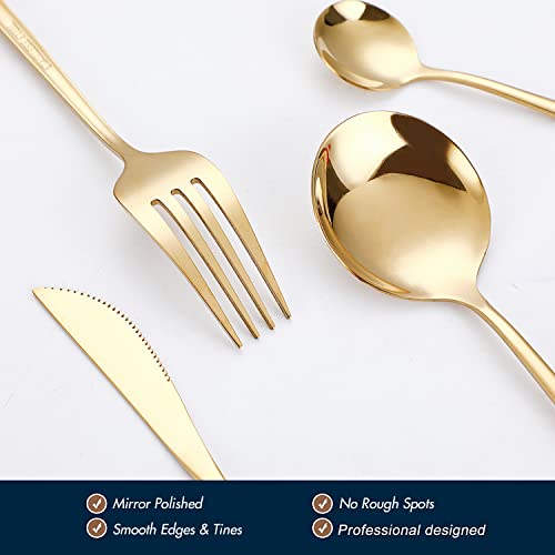 24-Piece Gold Silverware Set Gold Utensils Set for 6, Gold Spoons and Forks Set, Stainless Steel Gold Cutlery Set Home Kitchen Restaurant Hotel Wedding Flatware Set, Dishwasher Safe (Mirror Polished)