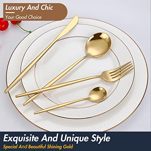 24-Piece Gold Silverware Set Gold Utensils Set for 6, Gold Spoons and Forks Set, Stainless Steel Gold Cutlery Set Home Kitchen Restaurant Hotel Wedding Flatware Set, Dishwasher Safe (Mirror Polished)