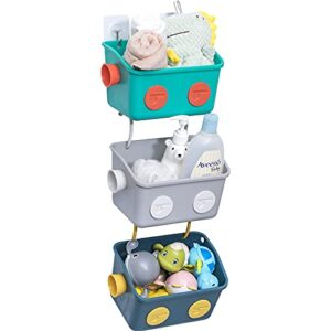 lufofox bath toy storage organizer basket, 3 layers colorful robot modeling wall mounted kids hanging shower caddy with hooks for shampoo