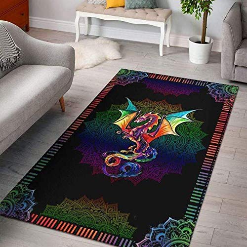 Colorful Dragon Mandala Area Rug for Living Dinning Room Bedroom Kitchen, Nursery Rug Floor Carpet Yoga Mat