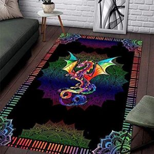 Colorful Dragon Mandala Area Rug for Living Dinning Room Bedroom Kitchen, Nursery Rug Floor Carpet Yoga Mat