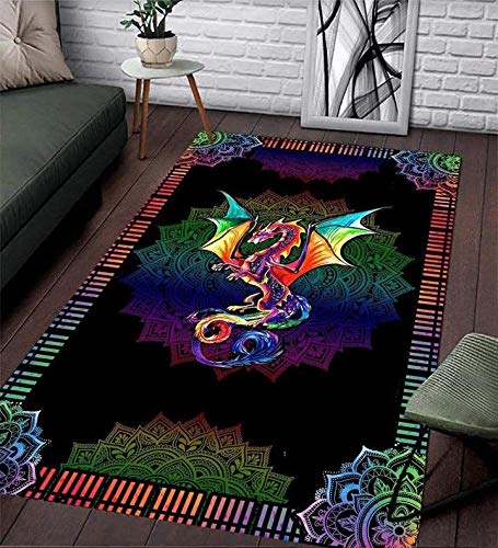 Colorful Dragon Mandala Area Rug for Living Dinning Room Bedroom Kitchen, Nursery Rug Floor Carpet Yoga Mat