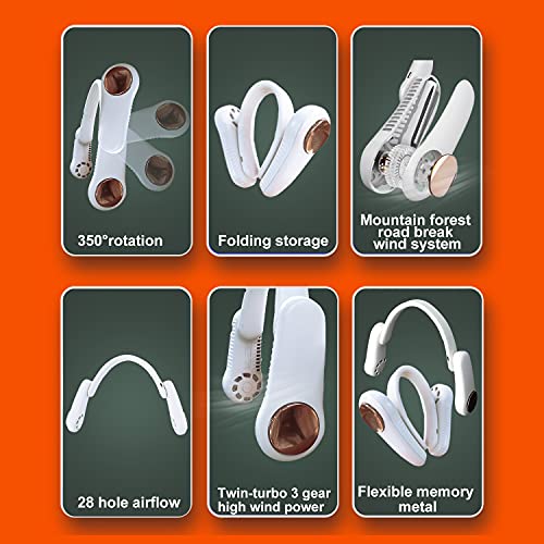 KDO Upgraded Portable 350°Rotation Bladeless Personal Neck Fan ,Rechargeable 2400 mAh battery, Leafless &Foldable Hand Free Neck Hanging USB Whisper Quiet Headphone Design for home, Outdoor, Sports, Travel, office Fan