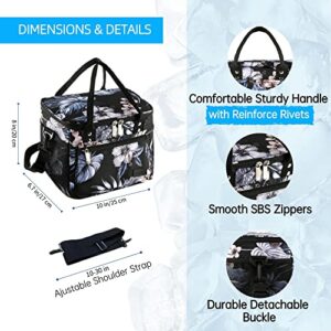 TOMULE Insulated Lunch Bag Reusable Floral Cooler Tote Bag, Soft Freezable Lunch Box Holder, Durable Portable Leakproof Thermal Lunch Container for Women Men Kid Office Work School Picnic Travel Beach