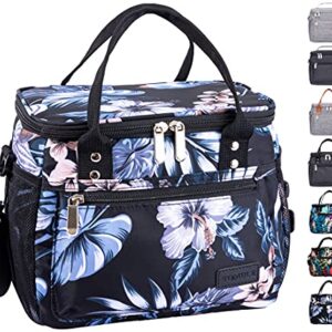 TOMULE Insulated Lunch Bag Reusable Floral Cooler Tote Bag, Soft Freezable Lunch Box Holder, Durable Portable Leakproof Thermal Lunch Container for Women Men Kid Office Work School Picnic Travel Beach