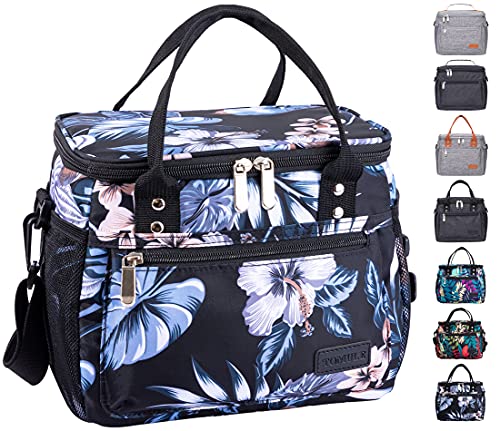 TOMULE Insulated Lunch Bag Reusable Floral Cooler Tote Bag, Soft Freezable Lunch Box Holder, Durable Portable Leakproof Thermal Lunch Container for Women Men Kid Office Work School Picnic Travel Beach