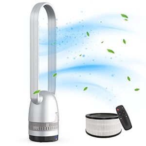 Mitcent Bladeless Fan and Air Purifier in One, H12 HEPA Filter Capture 99.95% 0f 0.3 Micron Particles, Tower Fan for Bedroom, White