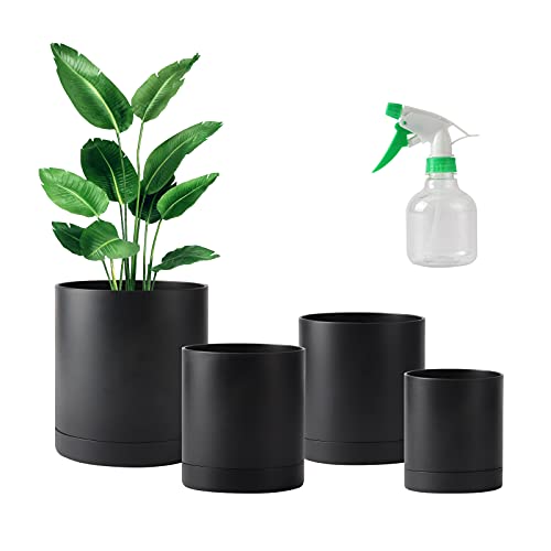 SPEPLA Flower Pots Set of 4, 4/5/6/7 Inch Plant Pot with Drainage Holes, Planters for Indoor Outdoor Gardening Plants, Black