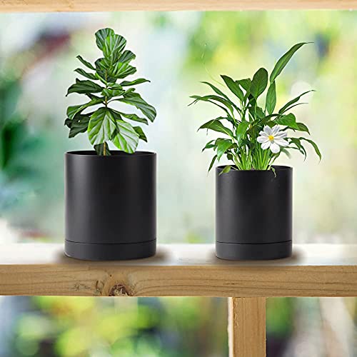 SPEPLA Flower Pots Set of 4, 4/5/6/7 Inch Plant Pot with Drainage Holes, Planters for Indoor Outdoor Gardening Plants, Black