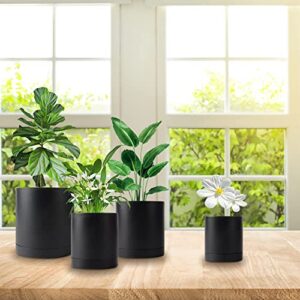 SPEPLA Flower Pots Set of 4, 4/5/6/7 Inch Plant Pot with Drainage Holes, Planters for Indoor Outdoor Gardening Plants, Black