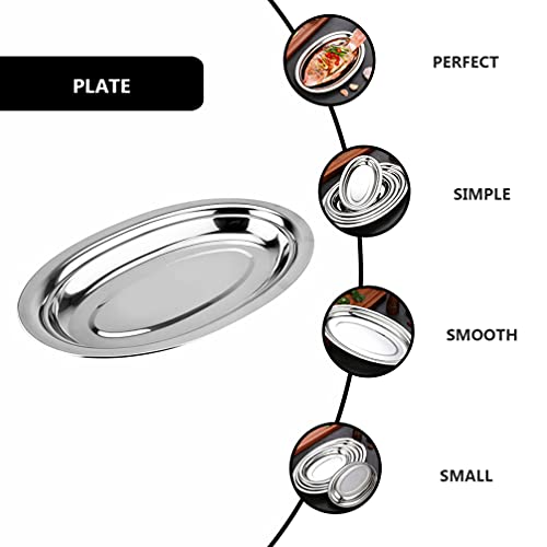 DOITOOL Stainless oval food platter Steel Plate Oval Fish Dish Steak Plate Metal Serving Platter Snack Storage Platter for Home Kitchen oval food serving plate 40cm steaming fish plate