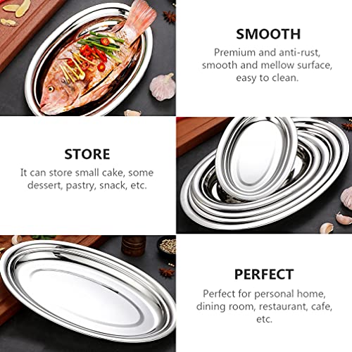 DOITOOL Stainless oval food platter Steel Plate Oval Fish Dish Steak Plate Metal Serving Platter Snack Storage Platter for Home Kitchen oval food serving plate 40cm steaming fish plate