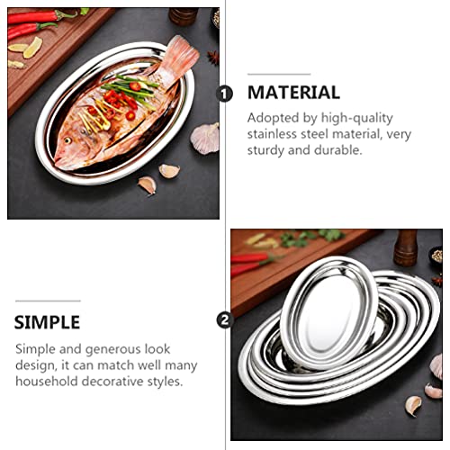 DOITOOL Stainless oval food platter Steel Plate Oval Fish Dish Steak Plate Metal Serving Platter Snack Storage Platter for Home Kitchen oval food serving plate 40cm steaming fish plate