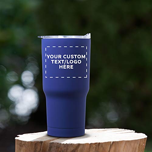 Personalized 17 oz. Rubberized Stainless Steel Travel Mugs - 6 Pack - Custom Text, Logo - Blue