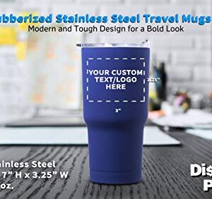 Personalized 17 oz. Rubberized Stainless Steel Travel Mugs - 6 Pack - Custom Text, Logo - Blue