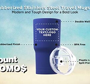 Personalized 17 oz. Rubberized Stainless Steel Travel Mugs - 6 Pack - Custom Text, Logo - Blue