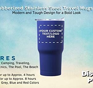 Personalized 17 oz. Rubberized Stainless Steel Travel Mugs - 6 Pack - Custom Text, Logo - Blue